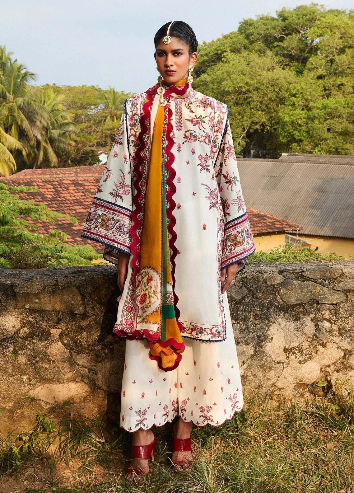 D-09 Tibet Jugnu by Hussain Rehar Ivory Embroidered Cotton Suits Silk ...