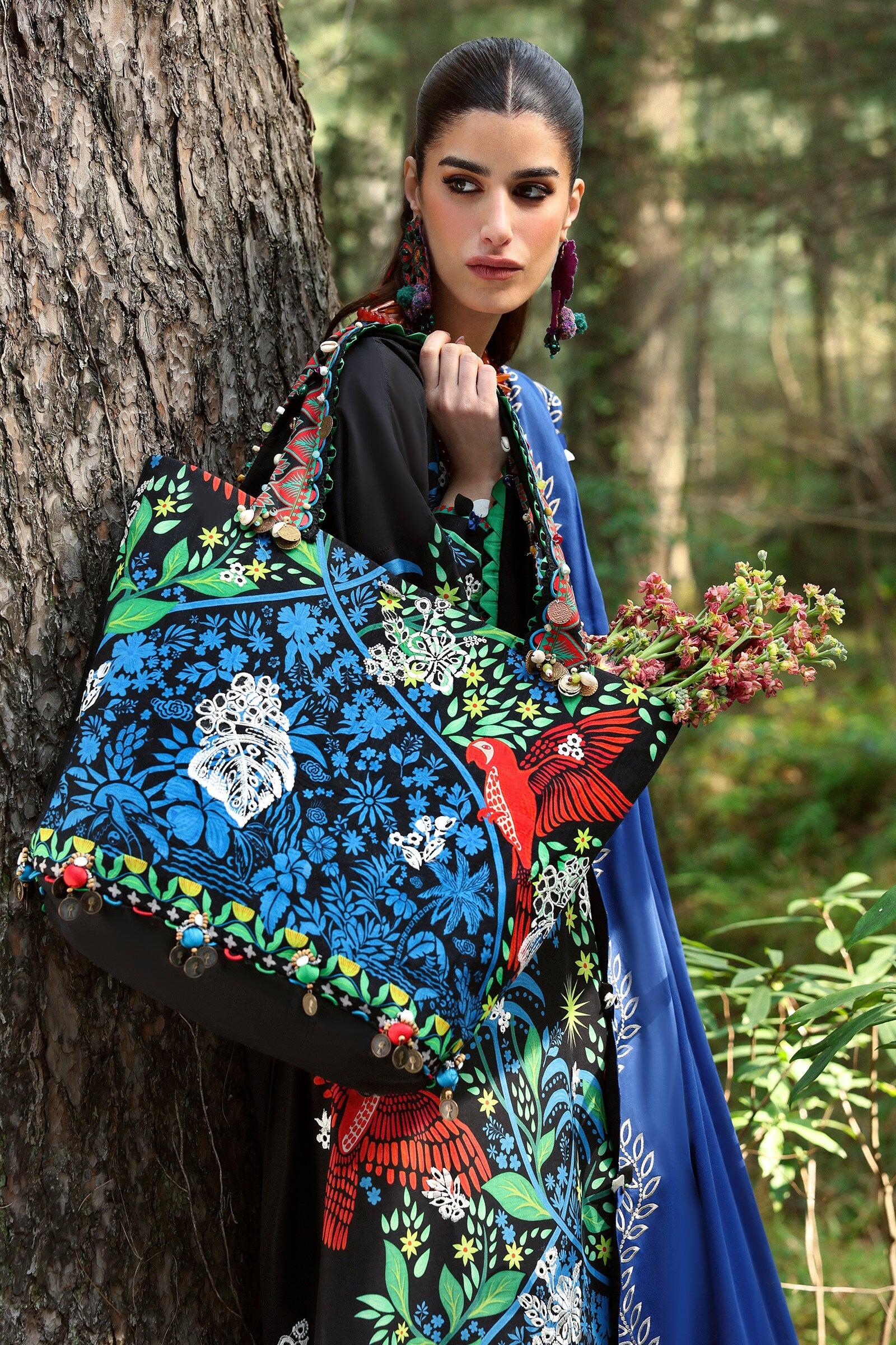 BLACK SOLANA (ZL25-03 A) Zaha By Khadijah Shah Black Embroidered Lawn ...