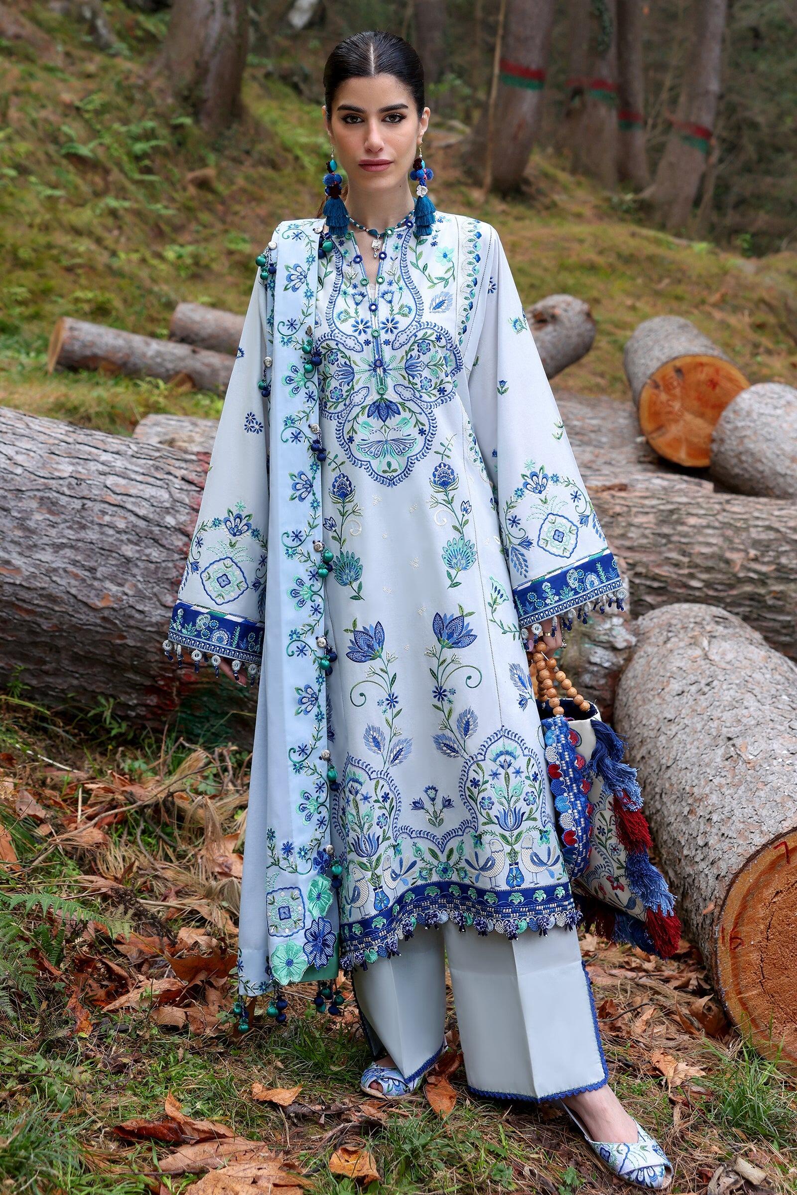 Kashur (ZL25-11 A) Zaha By Khadijah Shah Light Blue Embroidered Lawn Suits