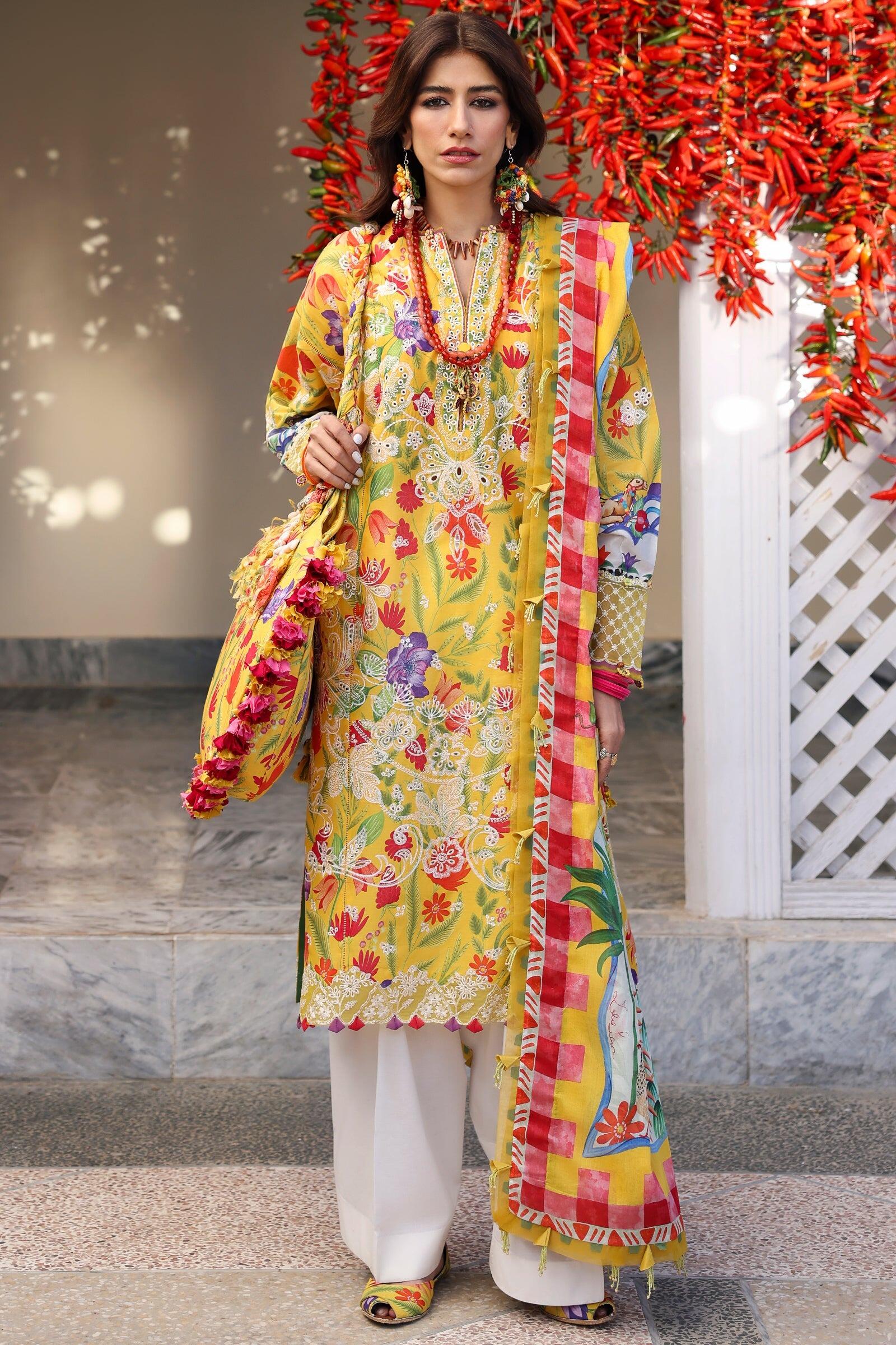 Zaraah (ZL25-08 A) Zaha By Khadijah Shah Yellow Embroidered Lawn Suits