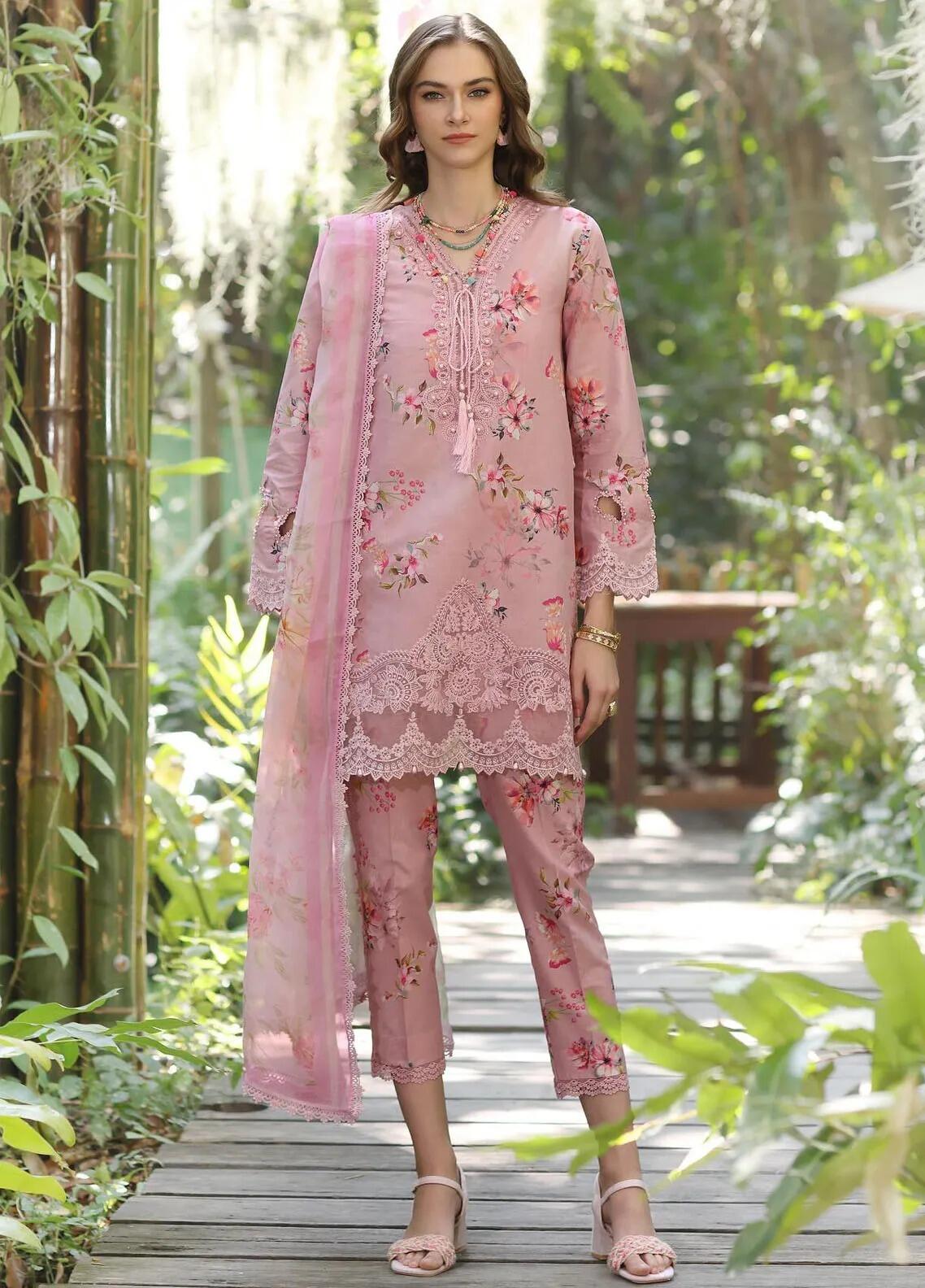 D08-A Noor by Saadia Asad Pink Embroidered Lawn Suits Summer Collection