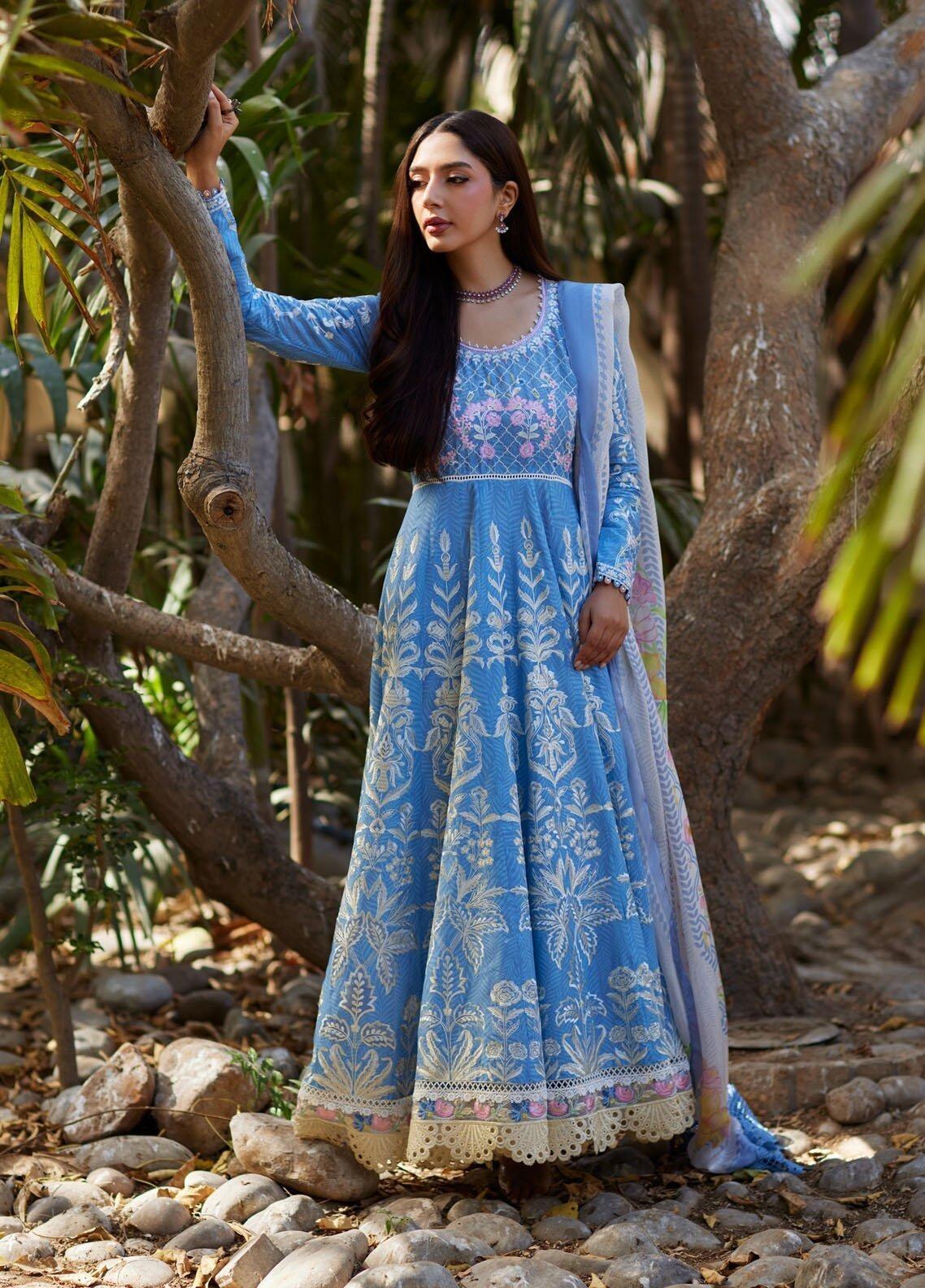 Baano Mina Hasan Blue Embroidered Lawn Suits Festive Collection