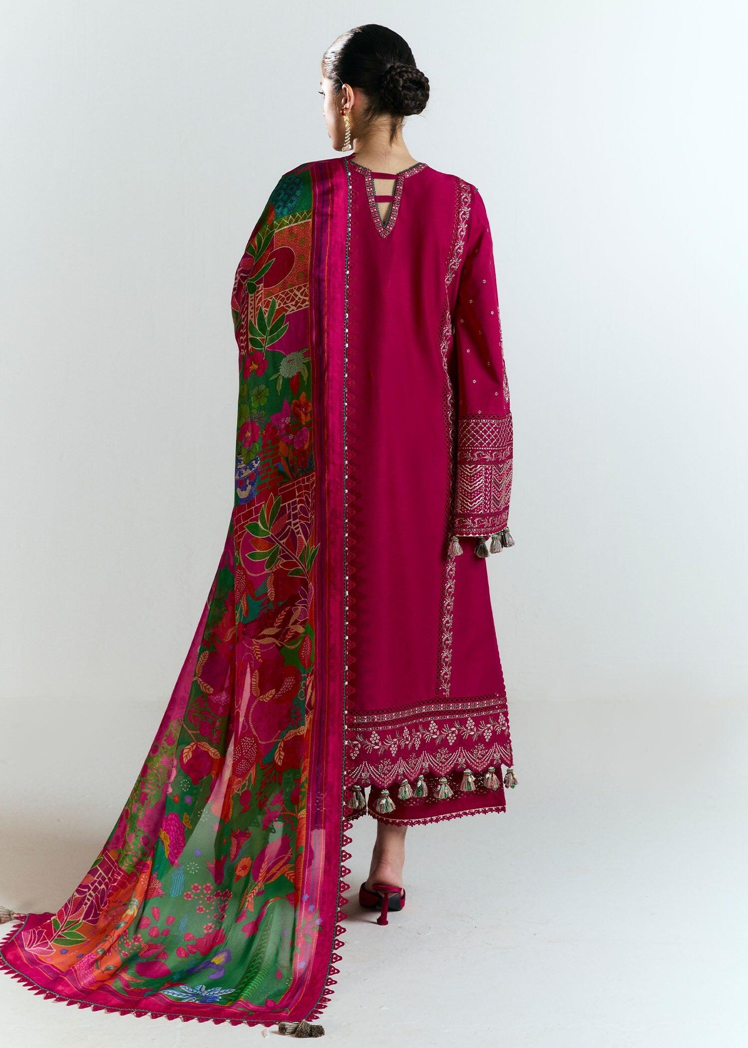 Saaha Nirmal by Hussain Rehar Red Embroidered Lawn Suits