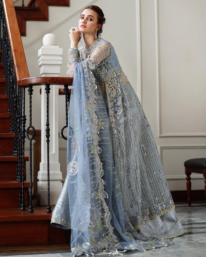 The Muse by Mushq Anastassia Ice Blue Net Embroidered Suits Wedding ...