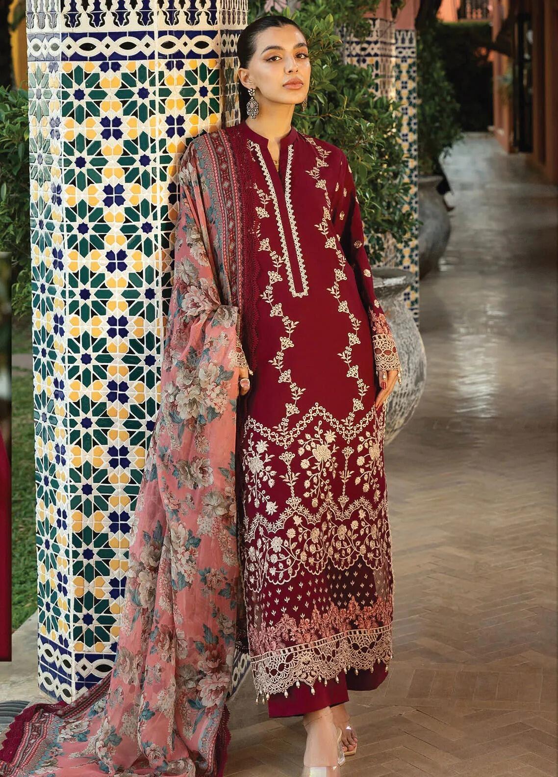 Izrah - 2B Zainab Chottani Maroon Embroidered Chikankari Suits Summer ...