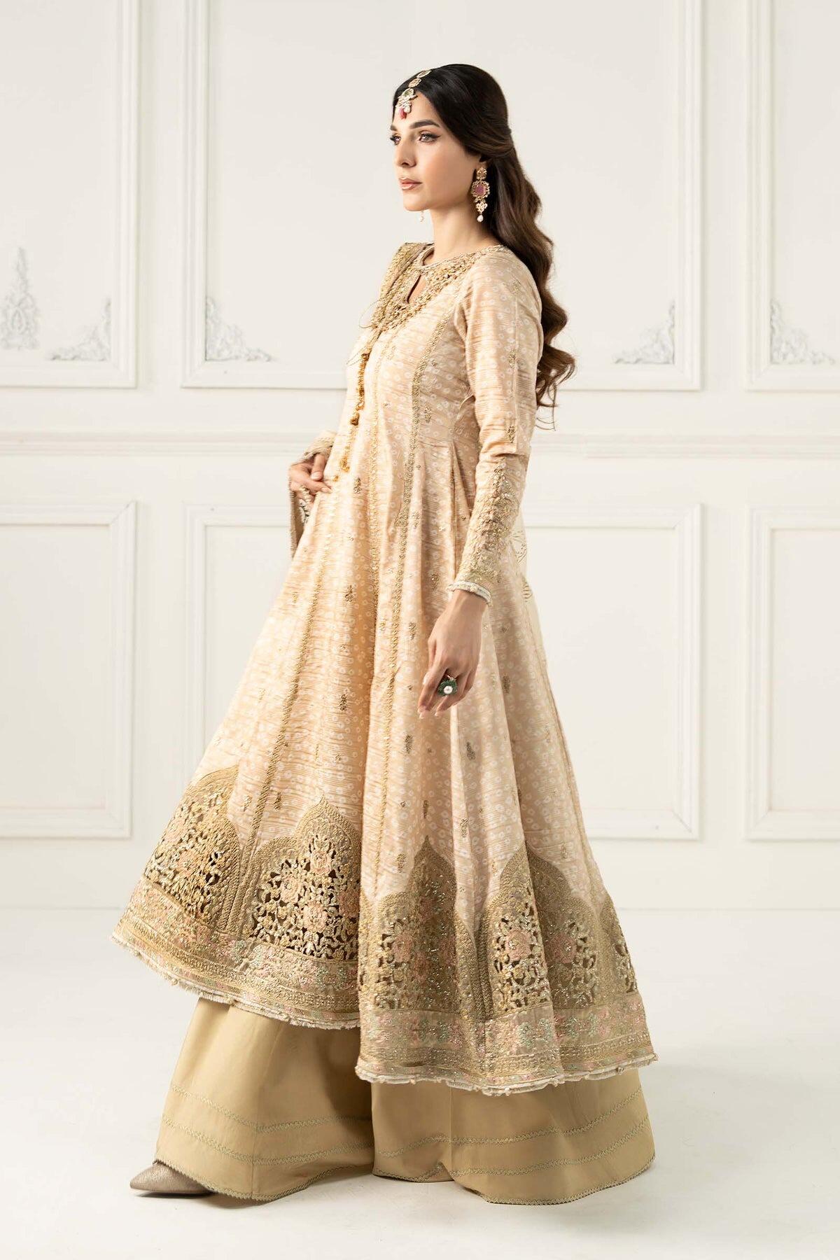 SF-EF25-32 Maria b Luxury Formal Pret Beige Embroidered Raw Silk Frock ...