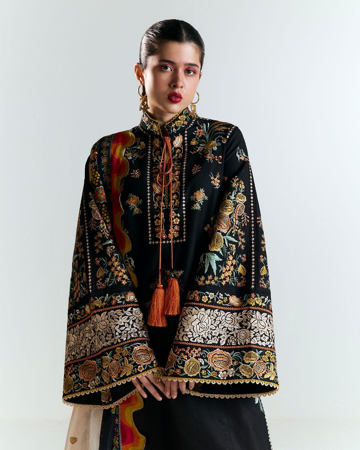 Gulbar Jugnu by Hussain Rehar Black Embroidered Lawn Summer Suits