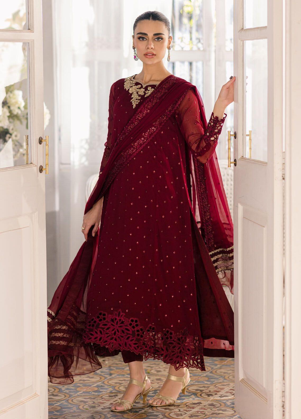 Garnet Glam ES-050 Ensembles By Azure Embroidered Chiffon Suits Festive ...