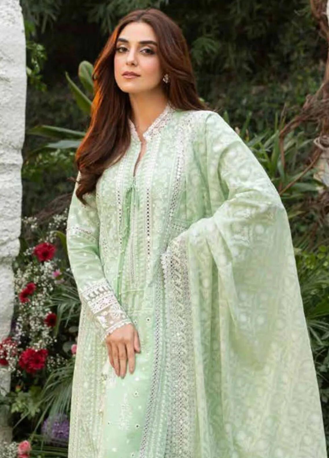 Design 7B Sobia Nazir Spring Summer Green Embroidered Festive Dress