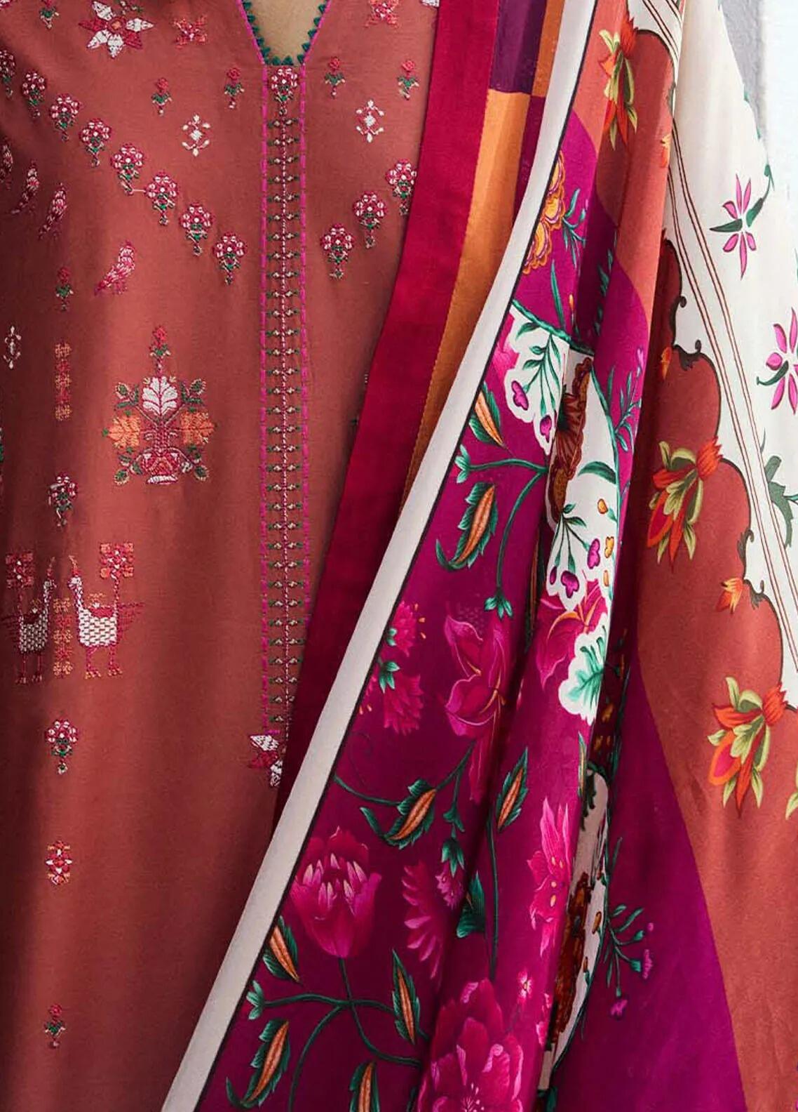 D-07 Panjnad Jugnu by Hussain Rehar Orange Ivory Embroidered Cotton ...