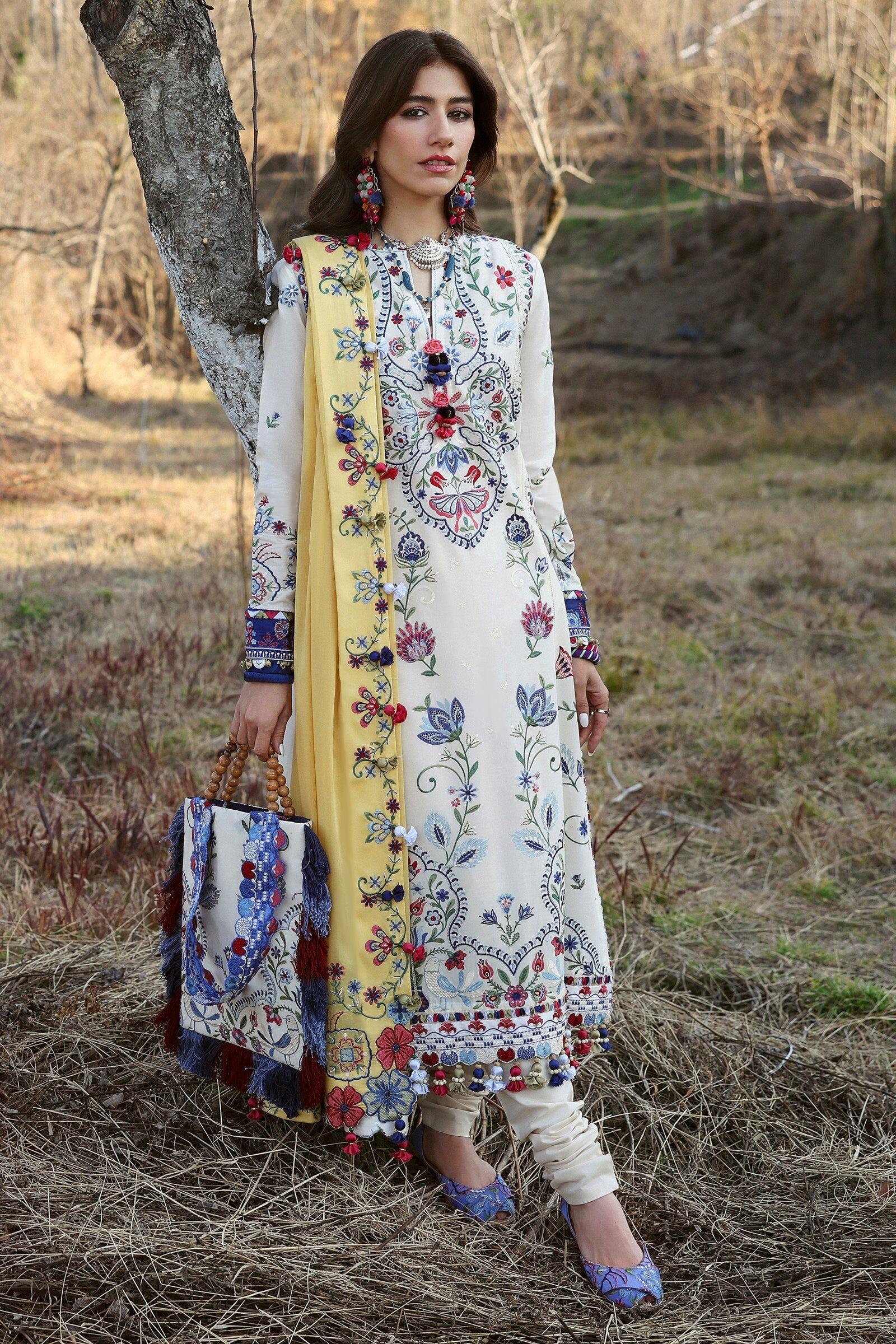 Kashur (ZL25-11 B) Zaha By Khadijah Shah White Embroidered Lawn Suits
