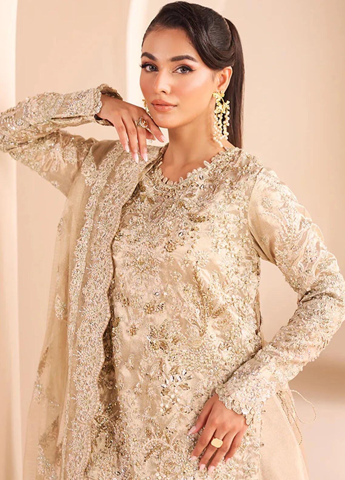 D-01 Opal Dream Edel by Saffron Embroidered Masoori Tissue Formal Suits