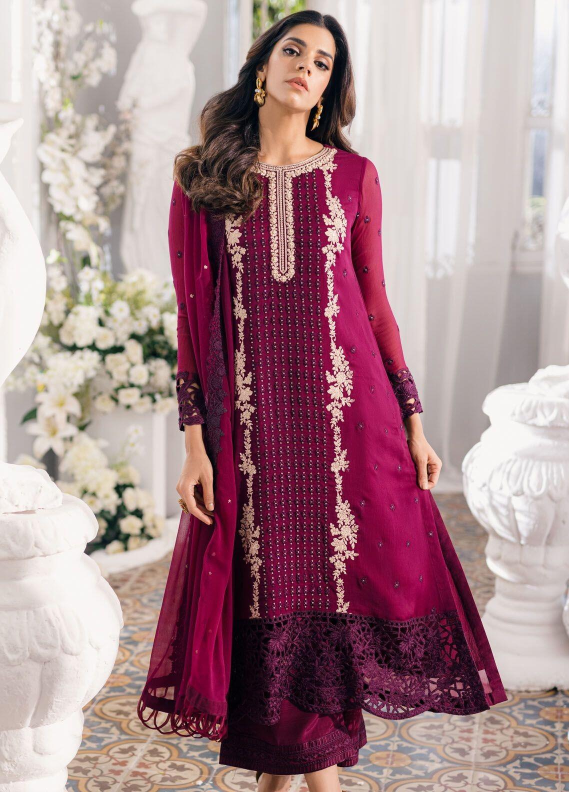 Merlot Muse Ensembles By Azure Embroidered Chiffon Suits Festive Collection