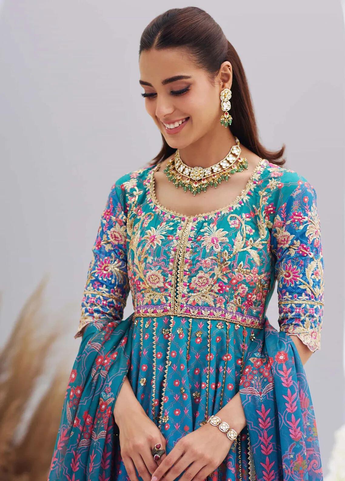 Zayna Mina Hasan Embroidered Raw Silk Maxi Anarkali Pishwas Formal ...