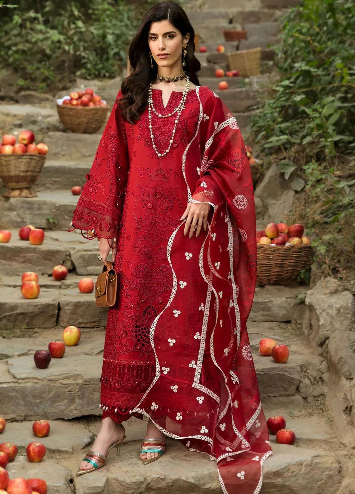 Crimson Bloom 805 Sardinia Red Chikankari Lawn Suits Luxury Collection