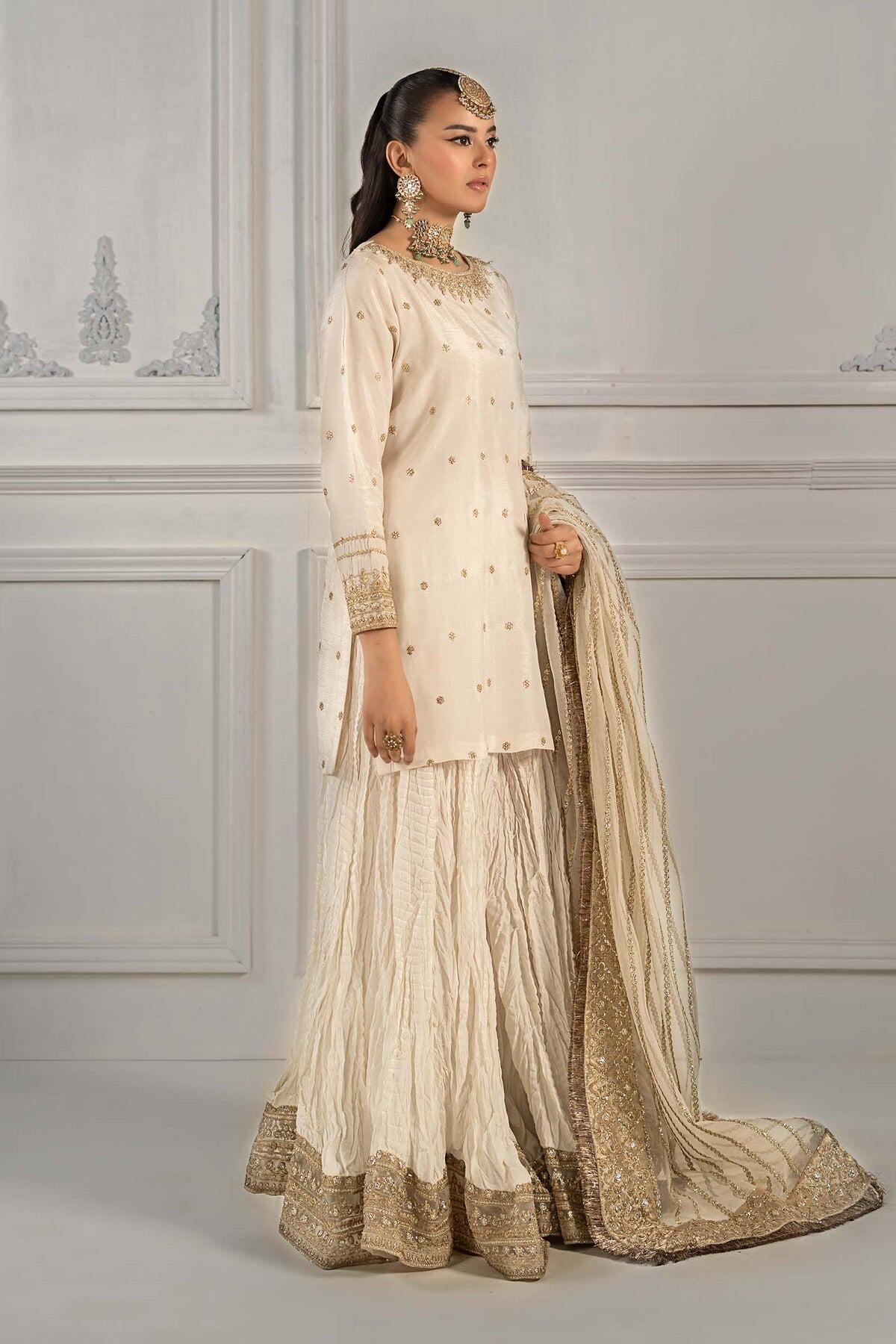 SF-EF25-25 Maria b Luxury Formal Eid Pret Off White Embroidered Raw ...