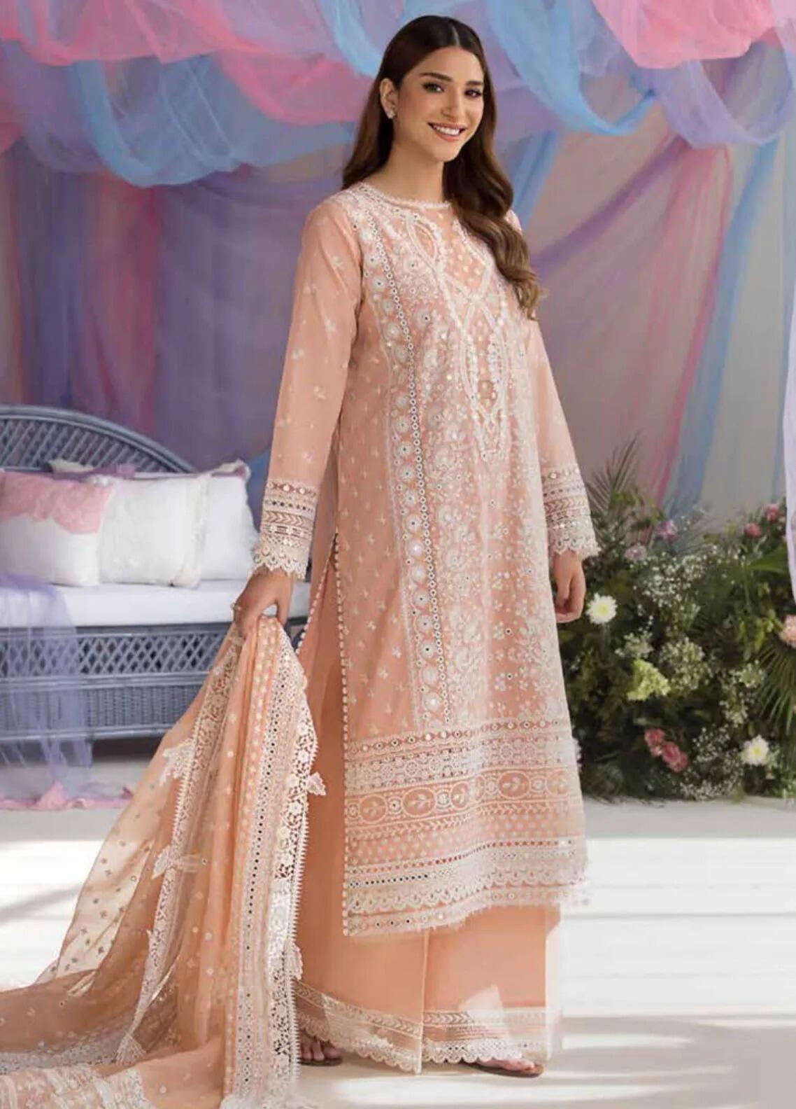Design 9B Sobia Nazir Spring Summer Peach Embroidered Festive Dress