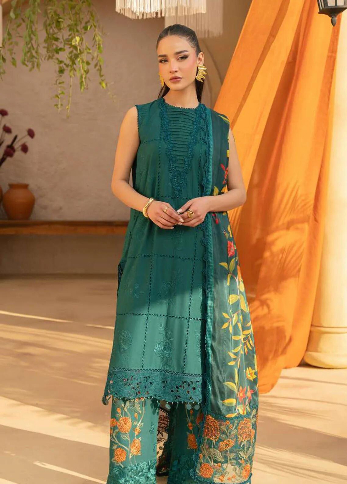 Lira-SRL25-07 Saira Rizwan Luxury Lawn Green Embroidered Dresses