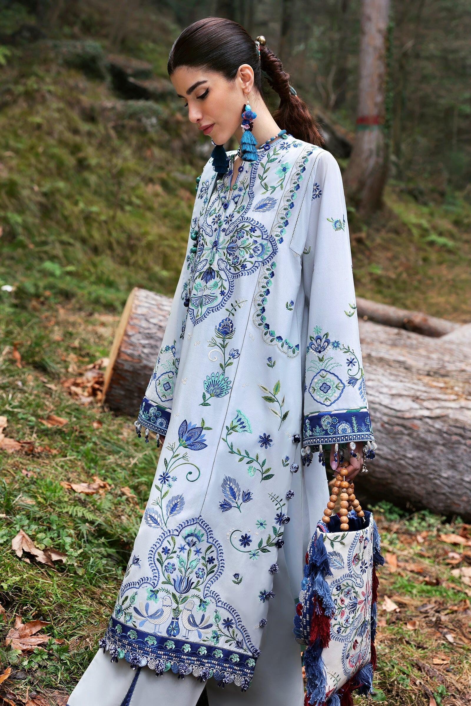 Kashur (ZL25-11 A) Zaha By Khadijah Shah Light Blue Embroidered Lawn Suits