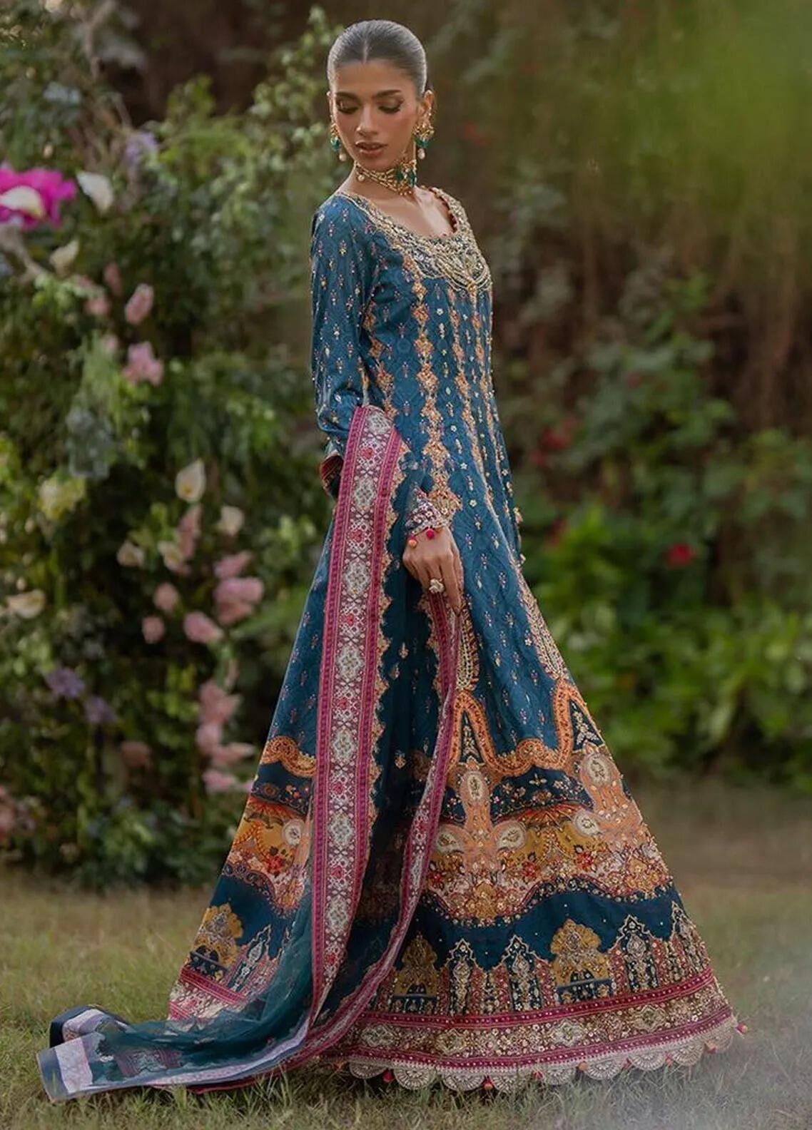 UA-09 Tina Qalamkar Embroidered Silk Suits Luxury Collection