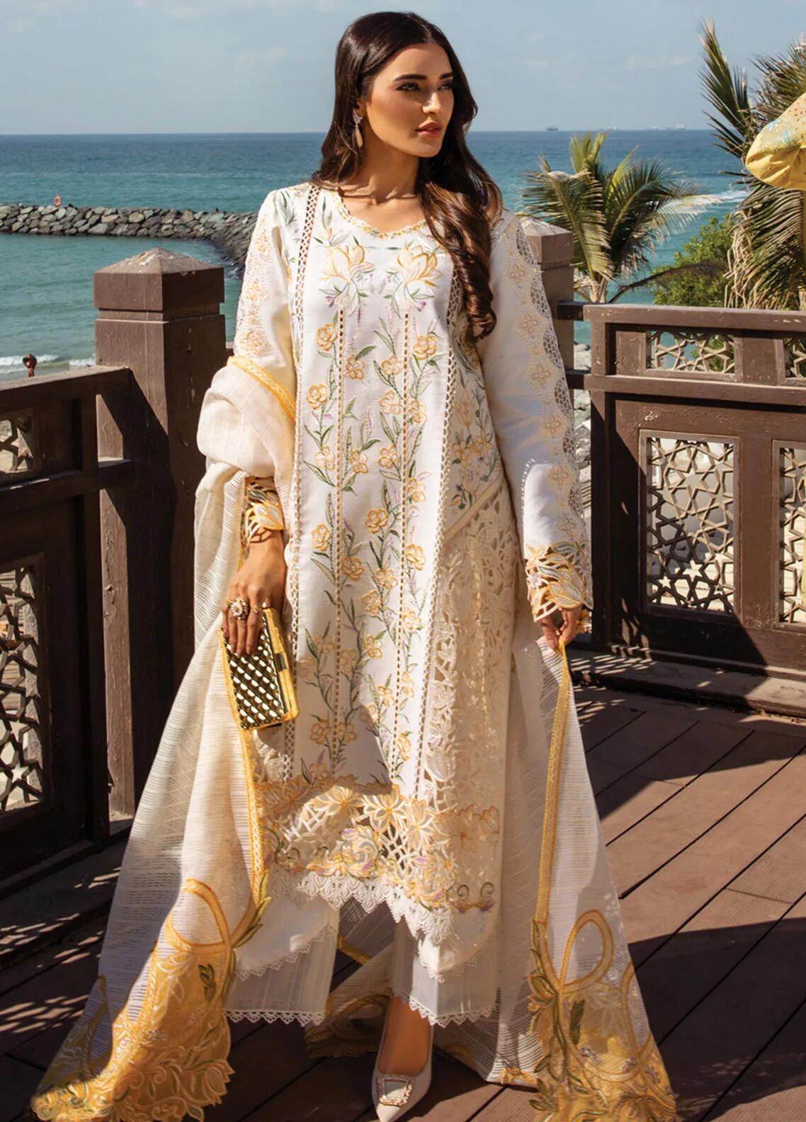 D-07 Nooreh Rang Rasiya White Embroidered Lawn Suits Summer Collection
