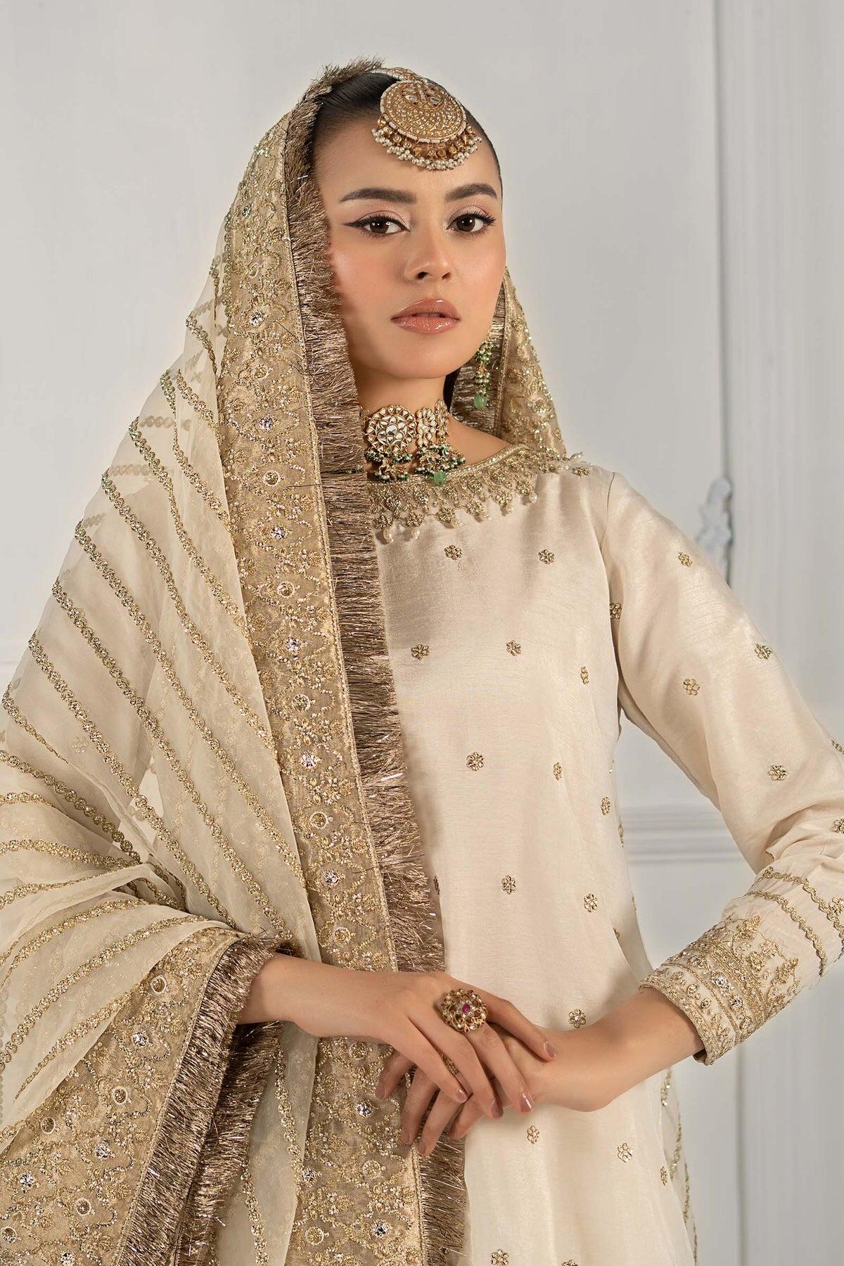 SF-EF25-25 Maria b Luxury Formal Eid Pret Off White Embroidered Raw ...