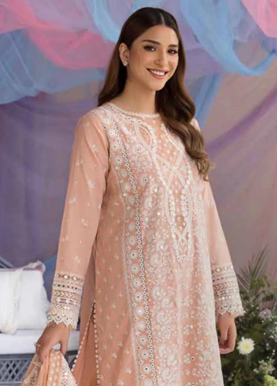 Design 9B Sobia Nazir Spring Summer Peach Embroidered Festive Dress