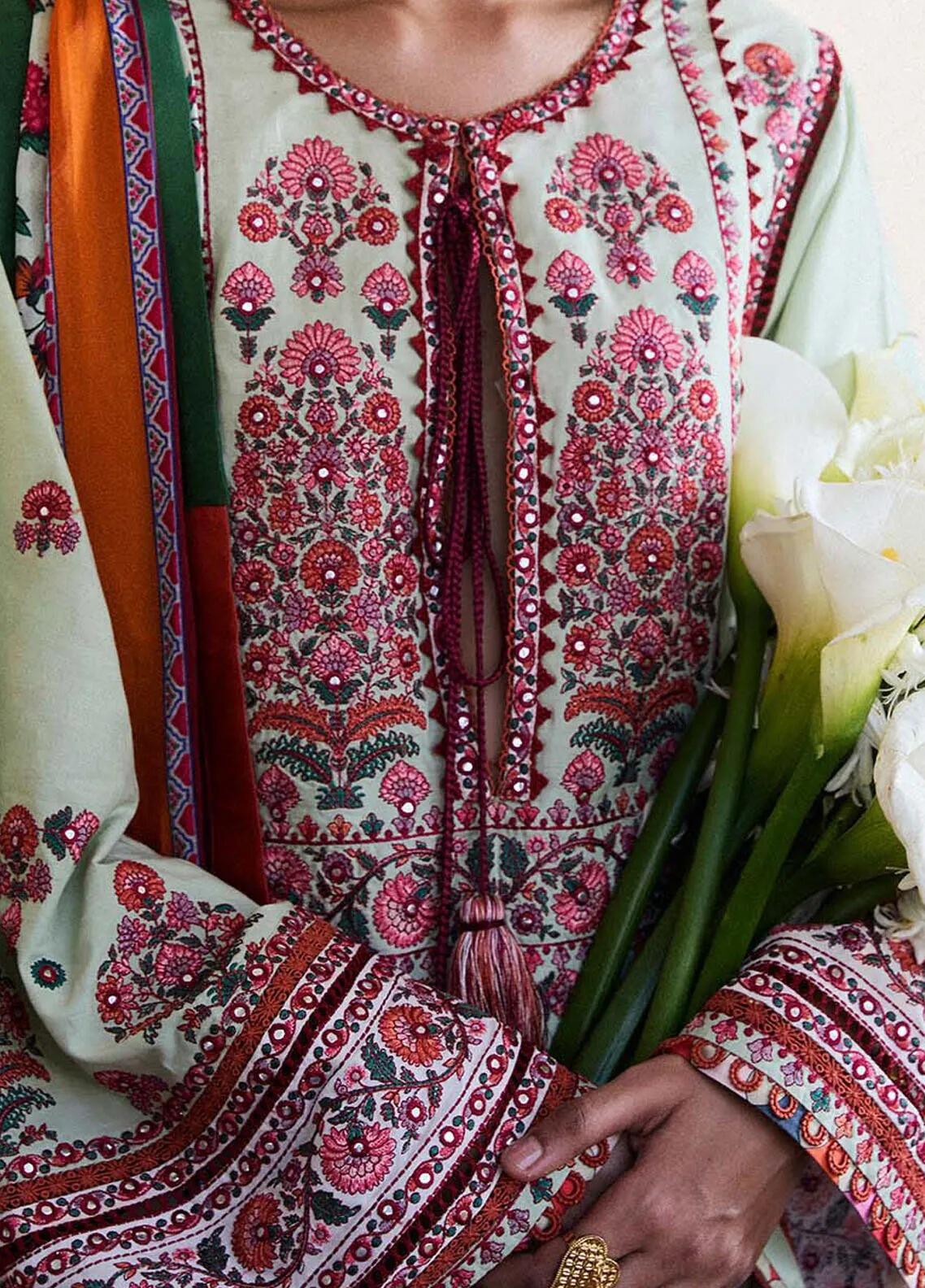D-01 Rupal Jugnu by Hussain Rehar Mint Green Embroidered Cotton Suits ...