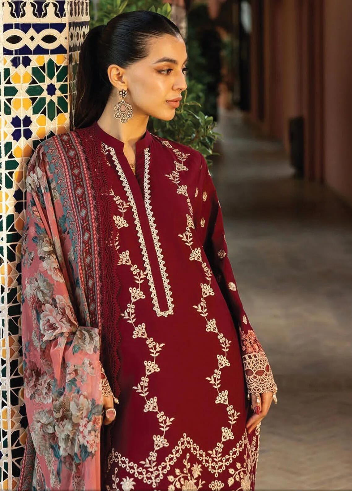 Izrah - 2B Zainab Chottani Maroon Embroidered Chikankari Suits Summer ...