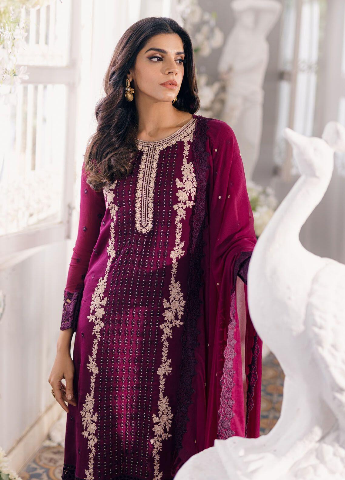 Merlot Muse Ensembles By Azure Embroidered Chiffon Suits Festive Collection