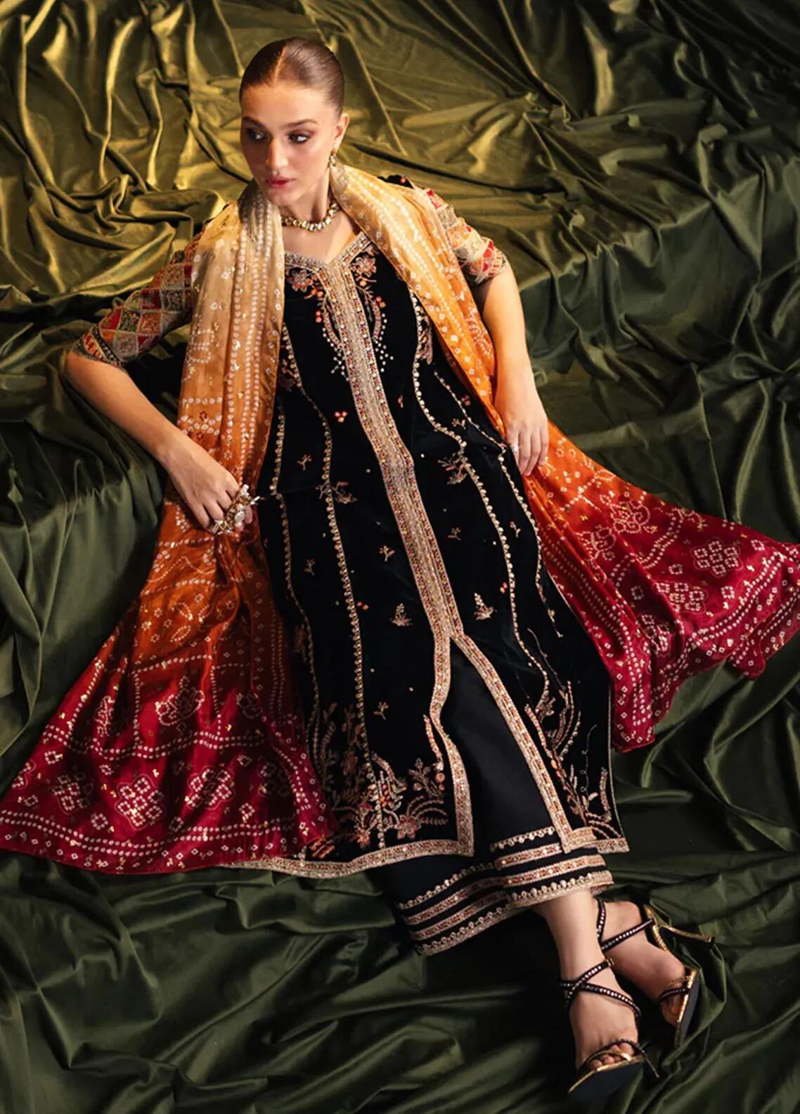 BK-06 Zola Qalamkar Embroidered Designer Velvet Party Outfit Luxury Collection