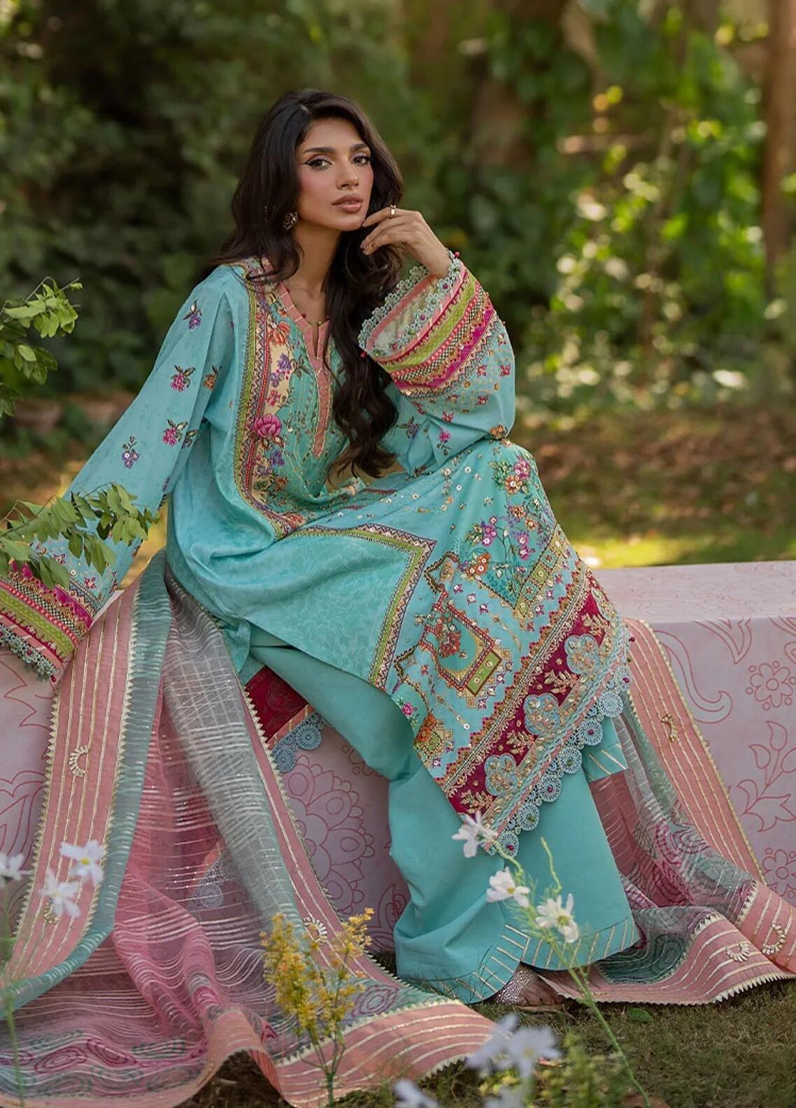 UA-06 Sara Qalamkar Embroidered Silk Suits Luxury Collection