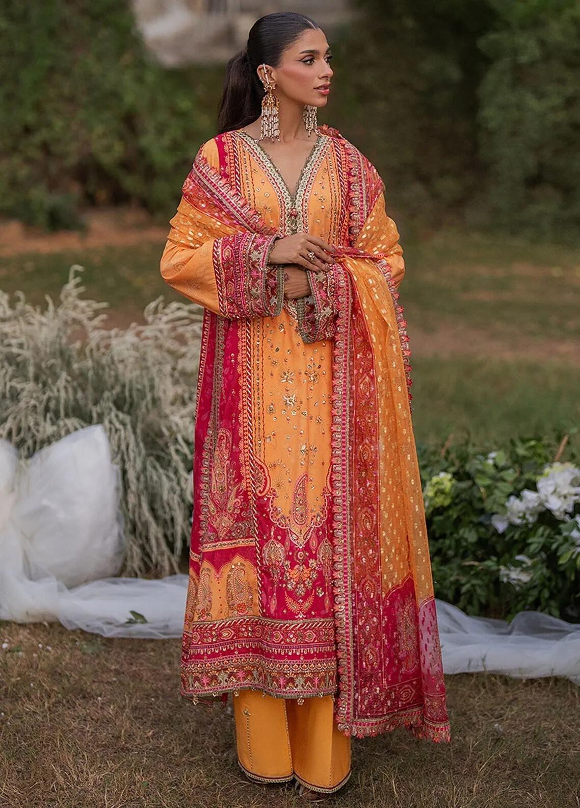 UA-05 Fiore Qalamkar Embroidered Silk Suits Luxury Collection