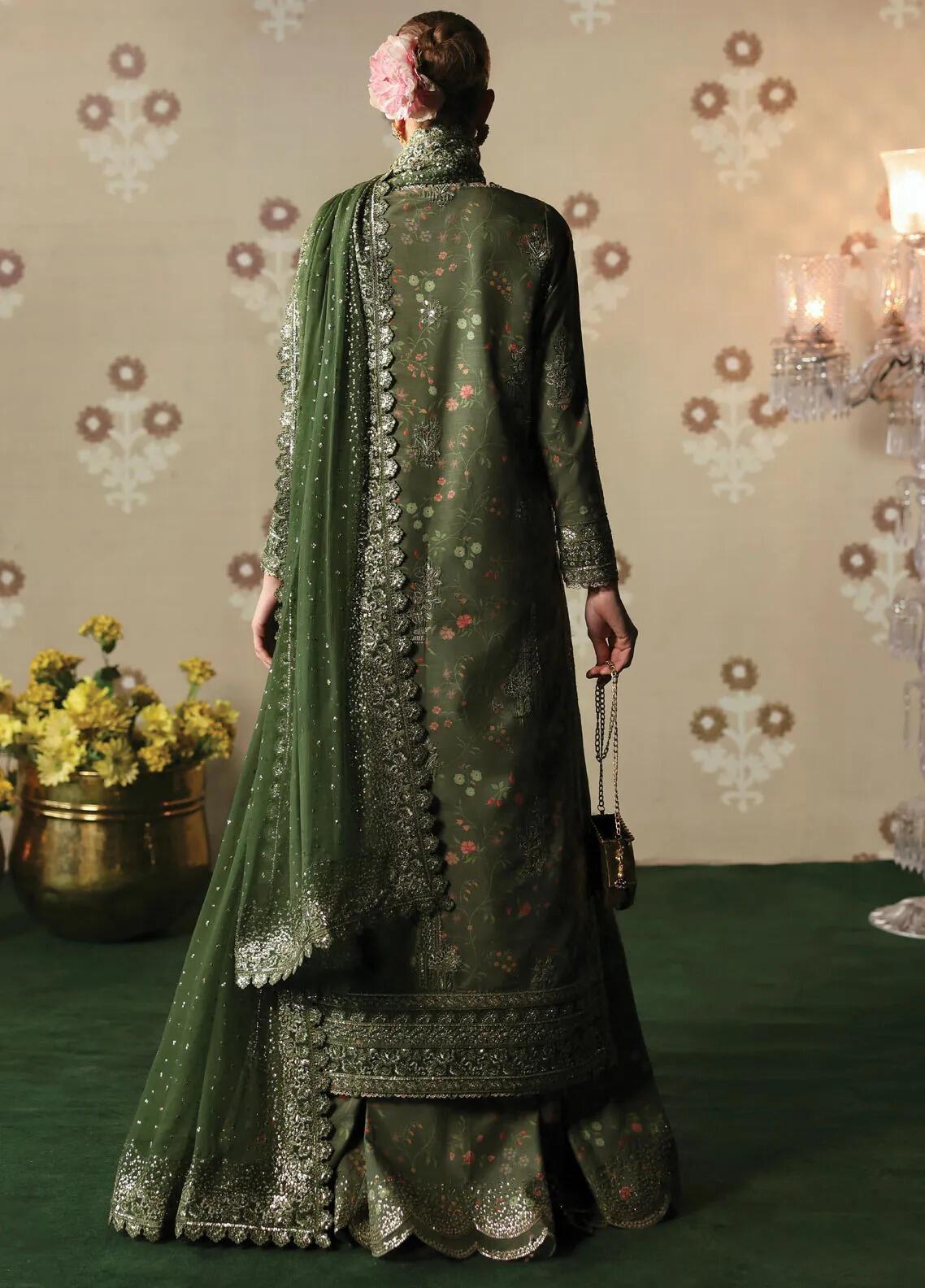 Zeba by Afrozeh Embroidered Olive Green Silk Suits Formals Collection