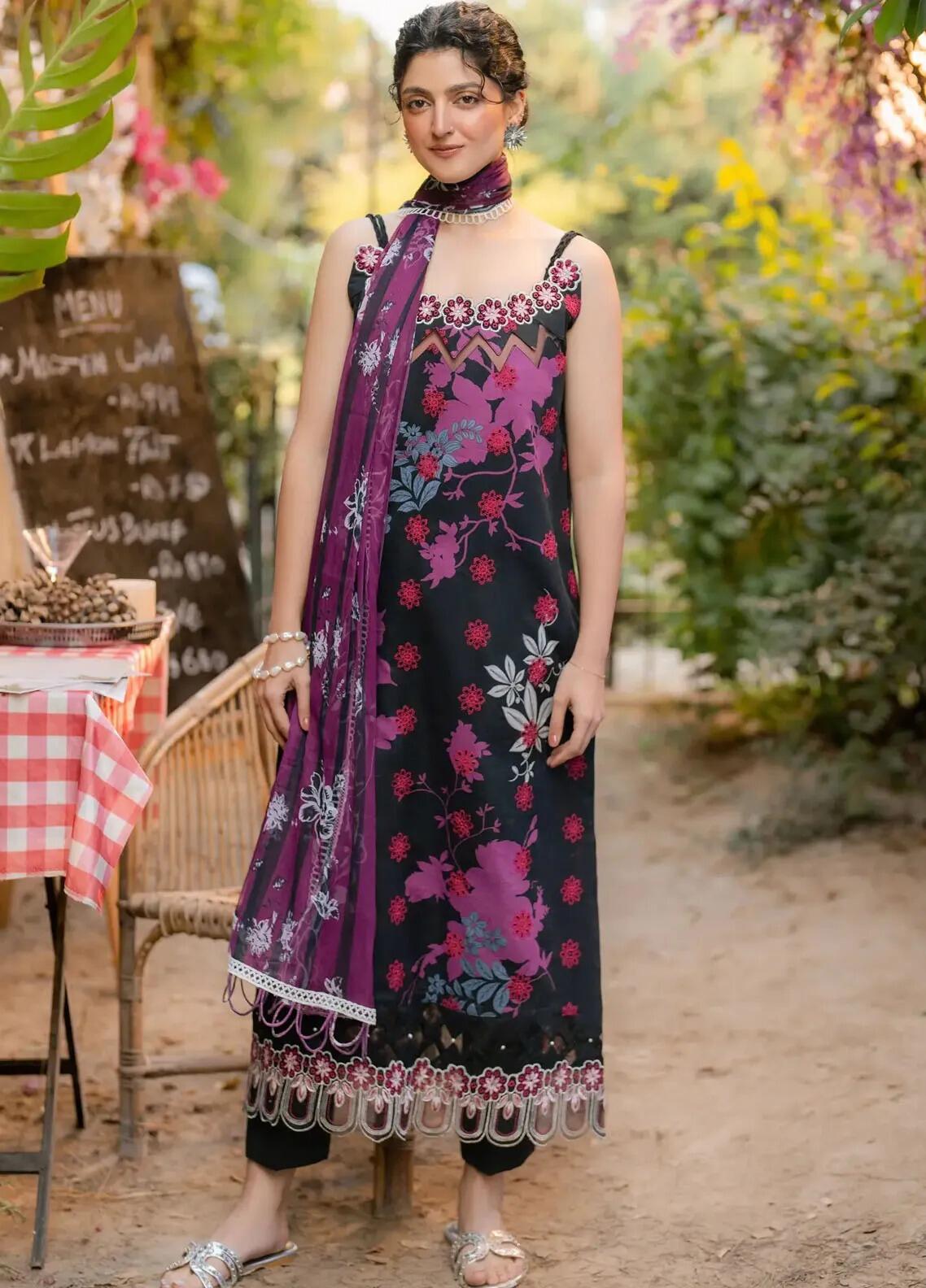 GKL-01 Pale Rose Gulkari by Asifa and Nabeel Black Chikankari Lawn Suit