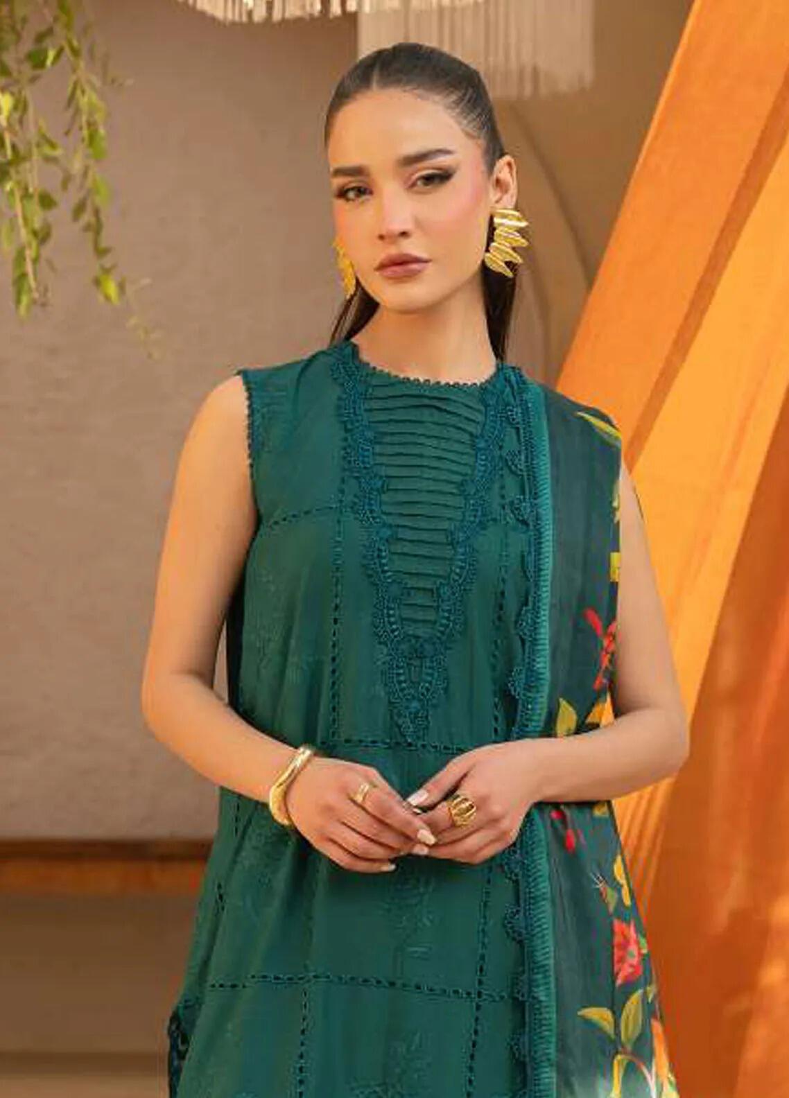 Lira-SRL25-07 Saira Rizwan Luxury Lawn Green Embroidered Dresses