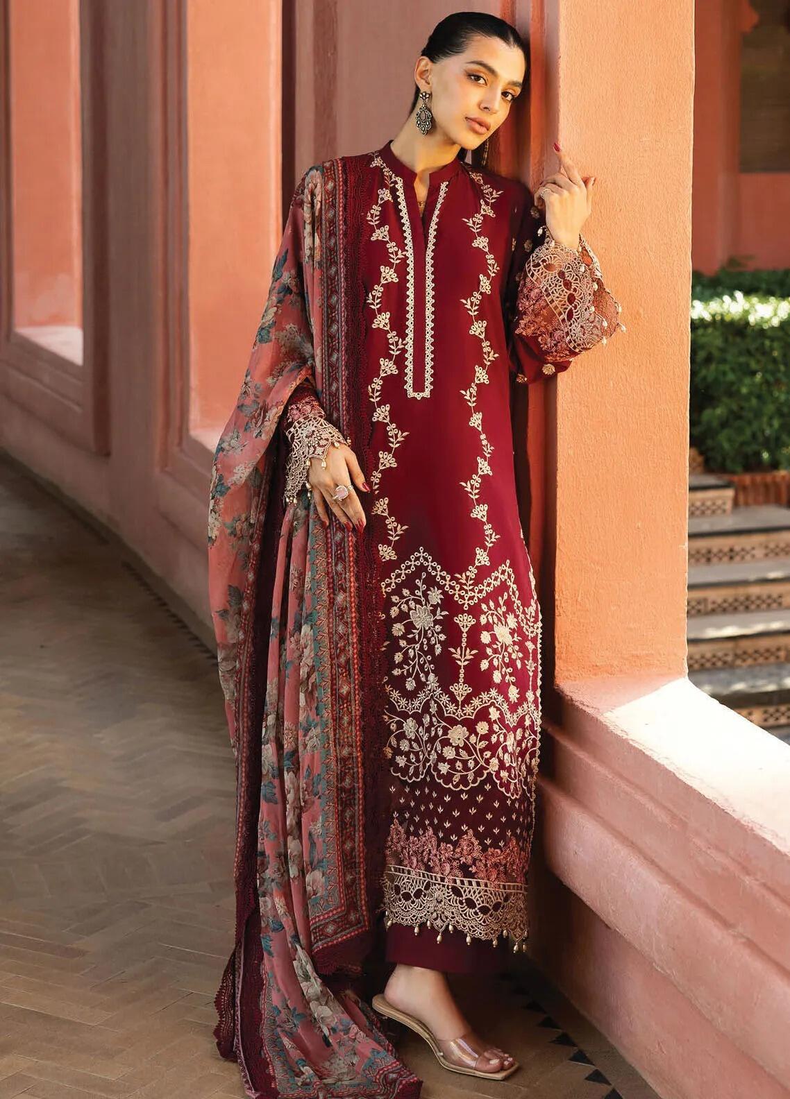 Izrah - 2B Zainab Chottani Maroon Embroidered Chikankari Suits Summer ...