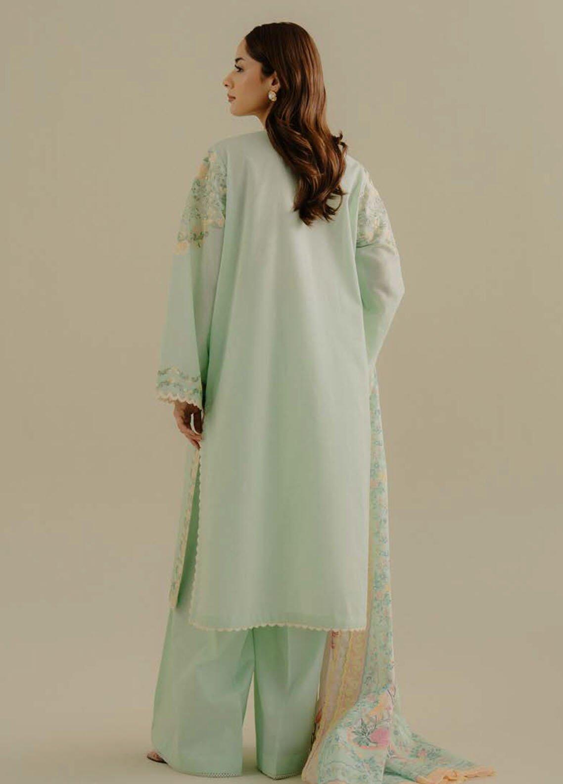 D-7 A Velin Coco by Zara Shahjhan Sea Green Embroidered Lawn Suits