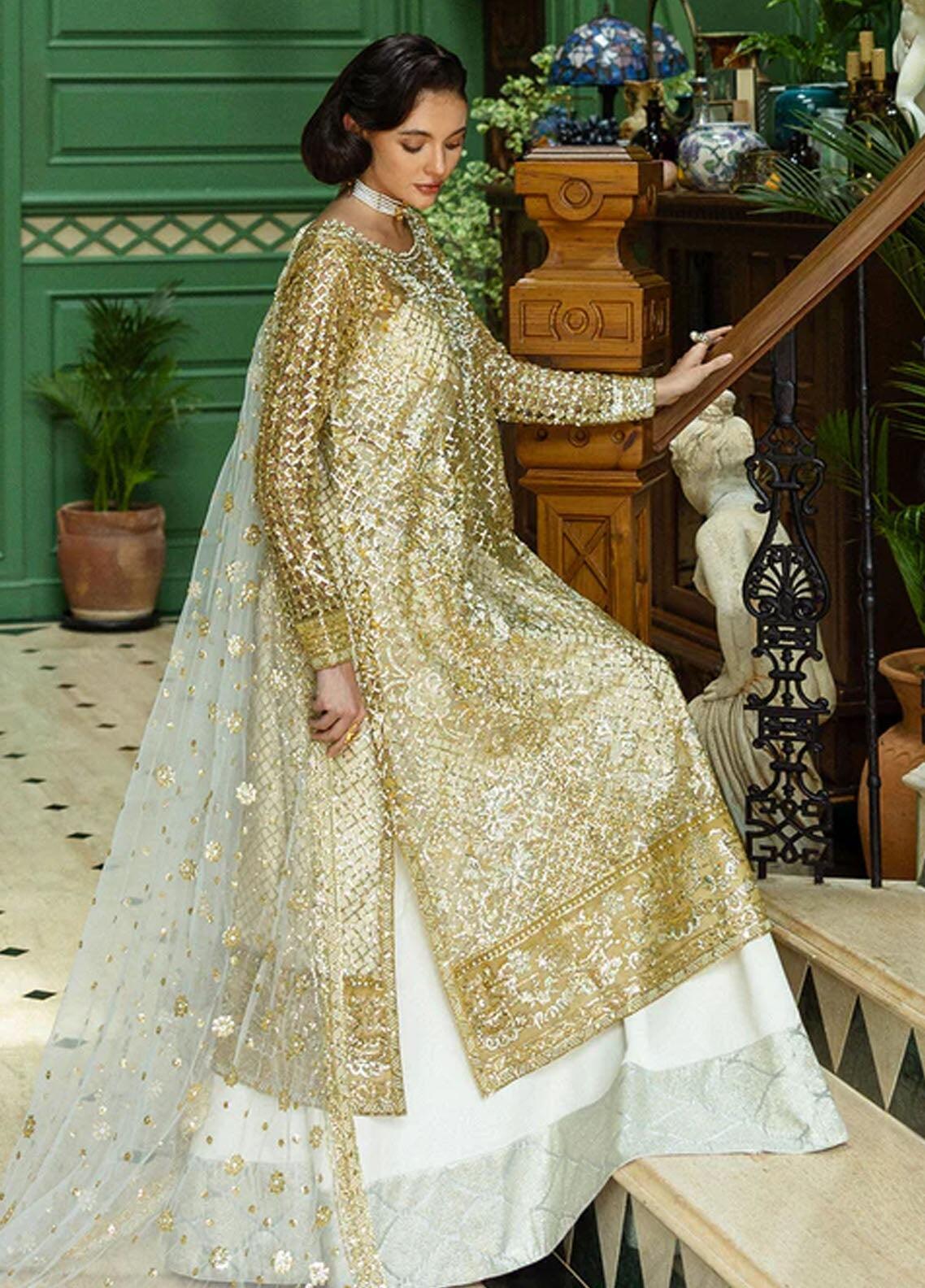 Inception by Mushq Embroidered White Gold Net D-03 Only You Wedding Suits