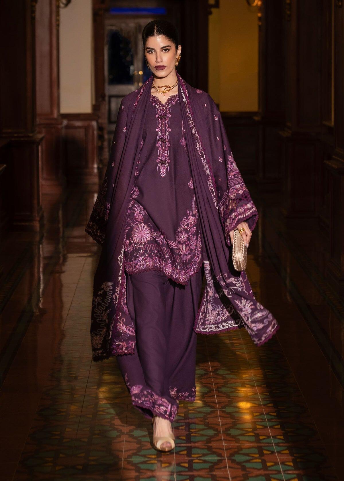 Roshanda Gulana by Kanwal Malik Plum Embroidered Karandi Suits