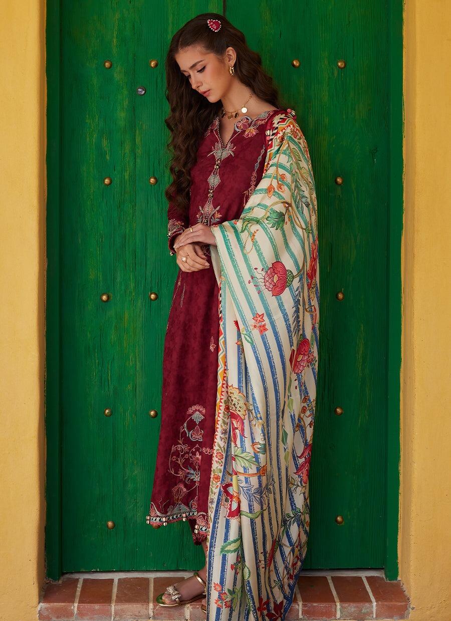 Farah Talib Aziz FTA-02 Sofia Scarlet Embroidered Jacquard 3 Piece ...