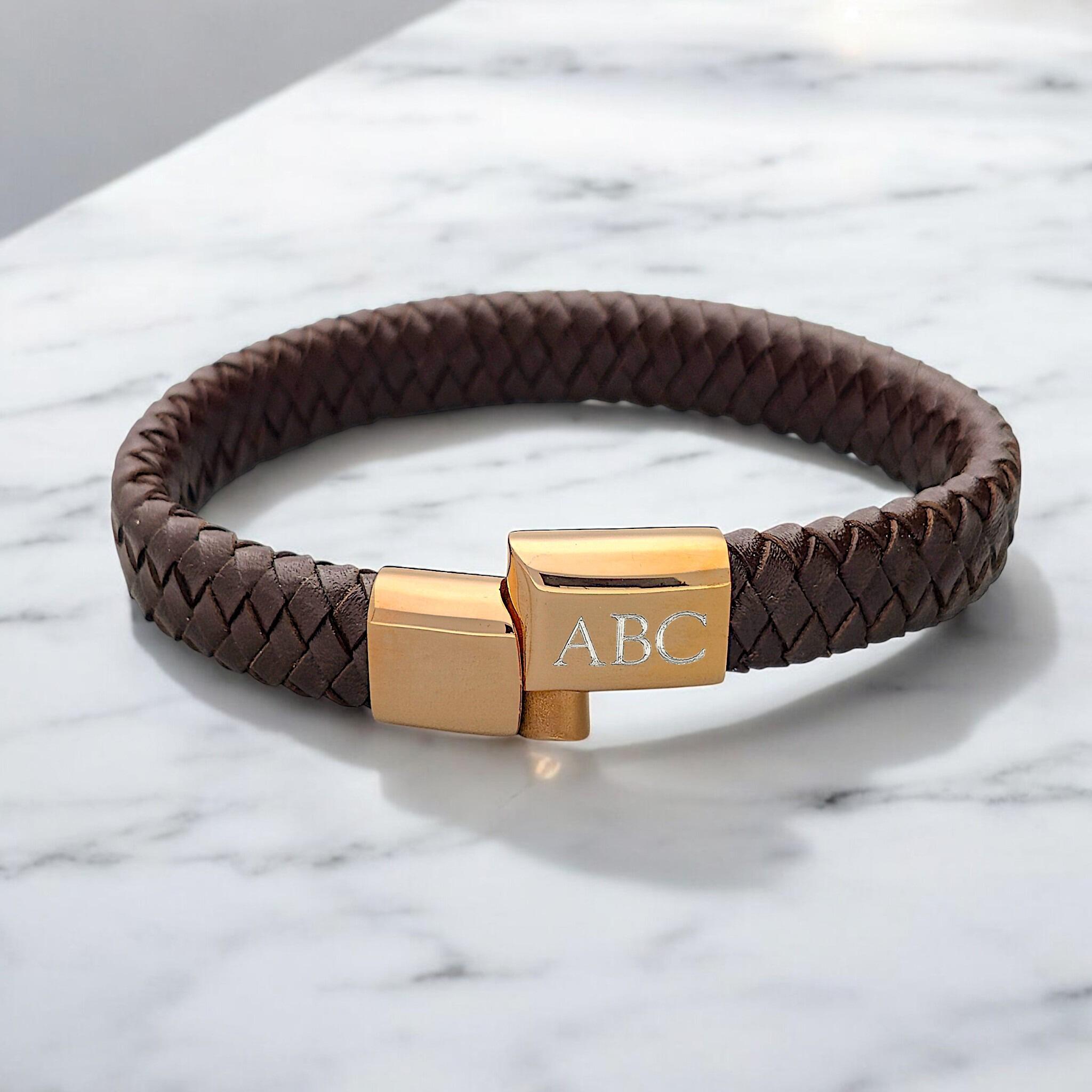 Brown Leather & Steel ID Bracelet – Engraved Option | Sizes for Kids to ...