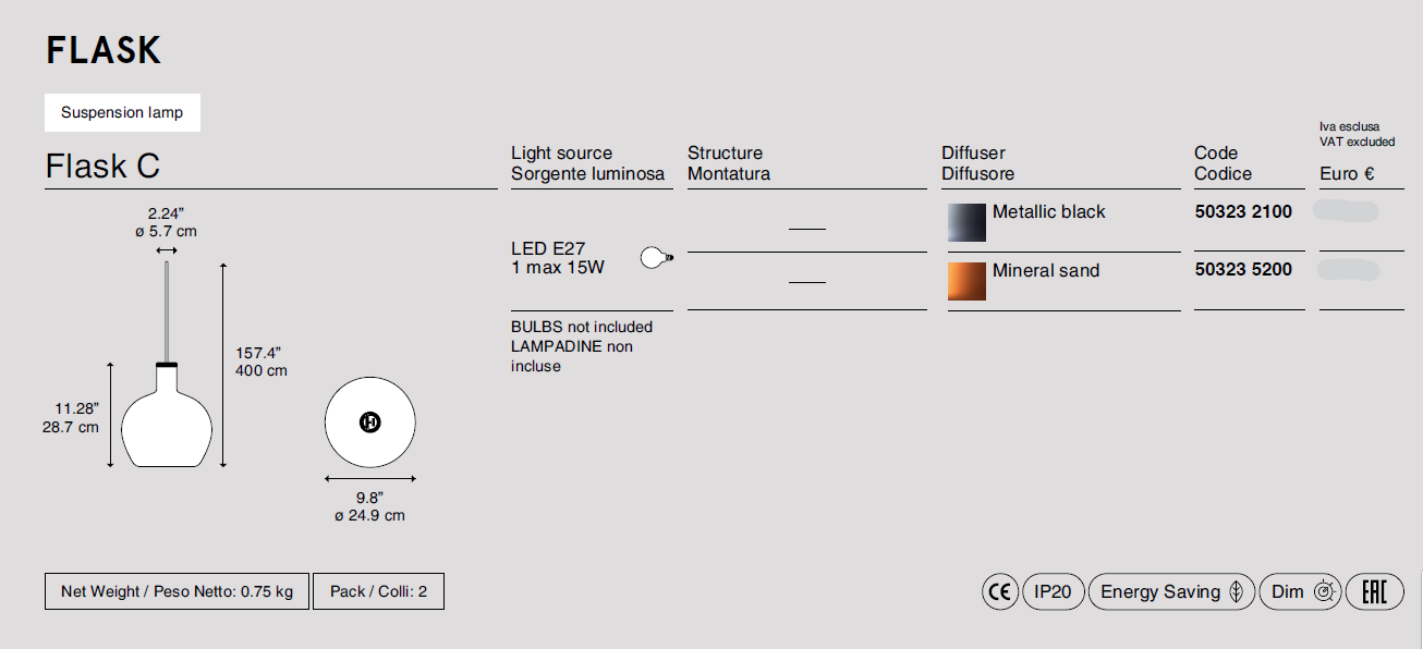 Flask Ceiling Lights by DIESEL -Trade Suppliers