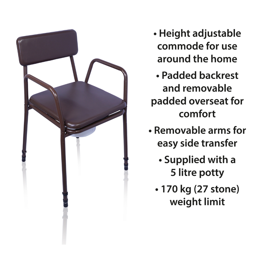 Height Adjustable Commode Chair with Detachable Arms