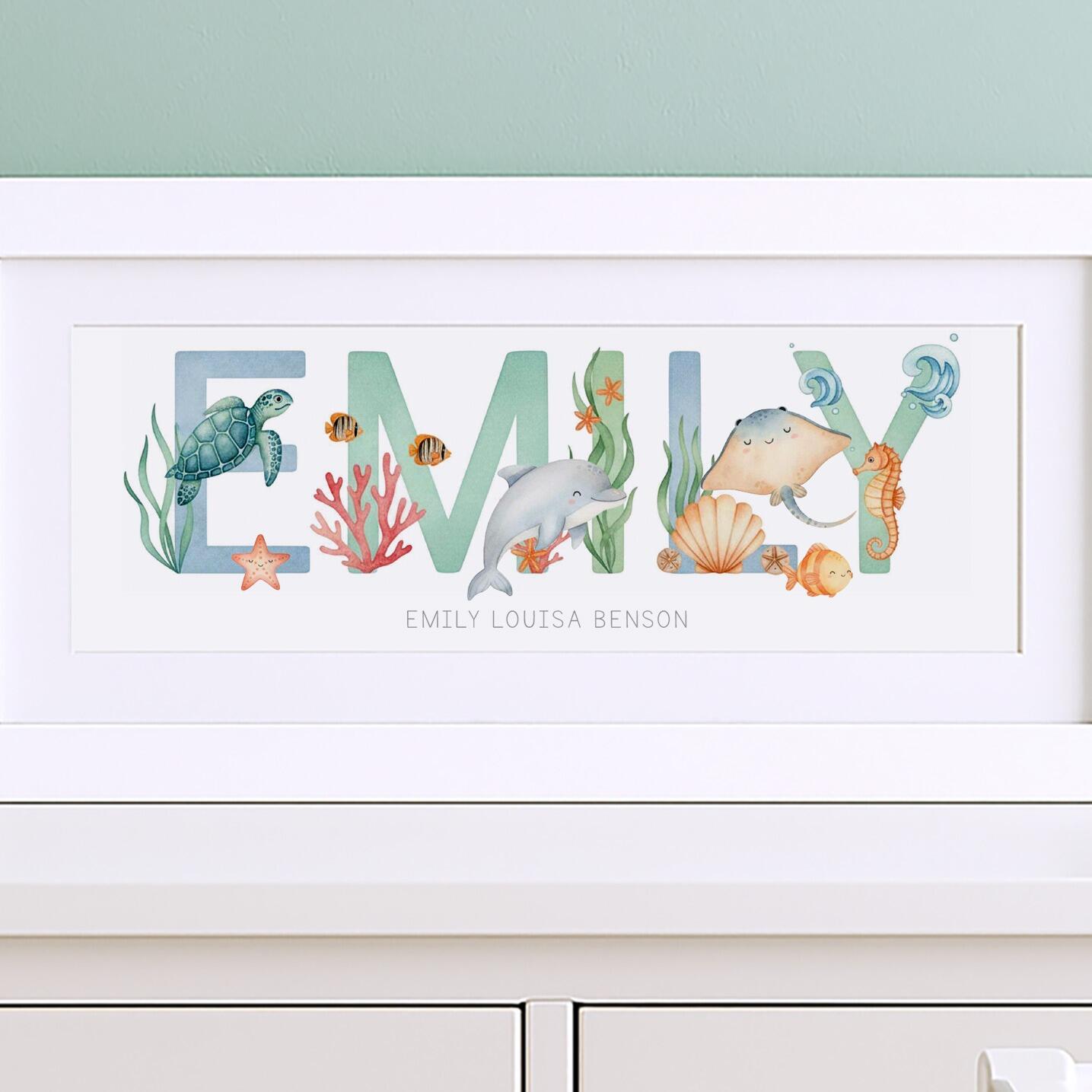 Deluxe Ocean Name Frames and Prints. Personalised Baby Gifts