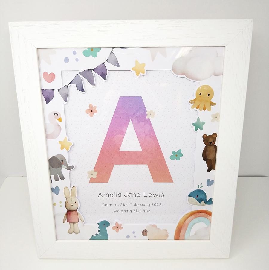 Framed Initial Letter Nursery Print - choice of colours!