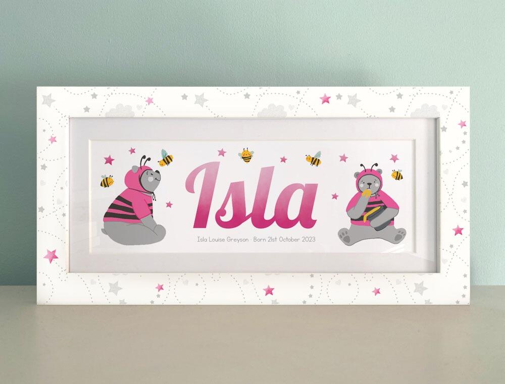 Classic Bear Name Framed Name Print | Personalised Baby Frame