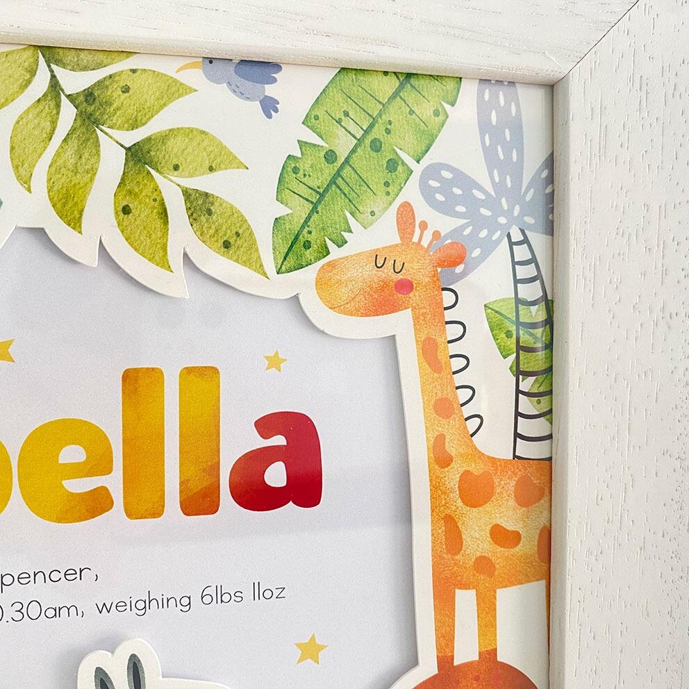 A4 framed name - Jungle Animals Name Print | Safari, Zoo Animal Name Print