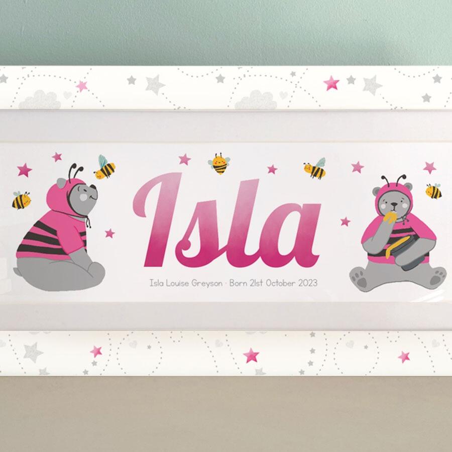 Classic Bear Name Framed Name Print | Personalised Baby Frame