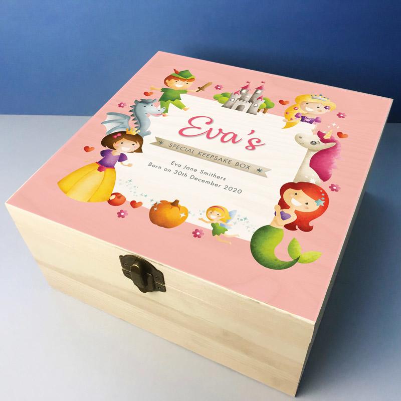 Personalised Wooden Baby Memory Keepsake Box - Fairytale design